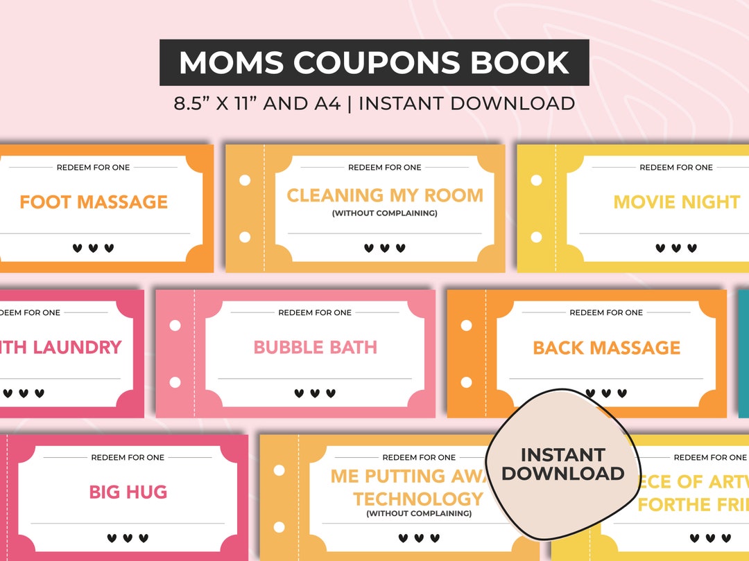 Mom Coupon Book, Coupons From Kids, Last Minute Gift Idea for Mum ...