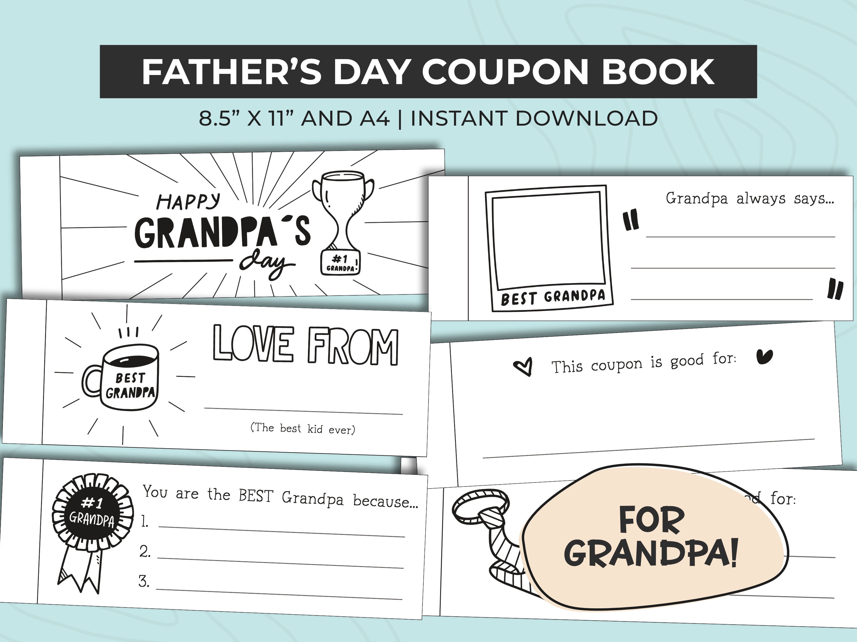Grandpa Fathers Day Coupon Book, Printable Vouchers, Gift From Kids ...