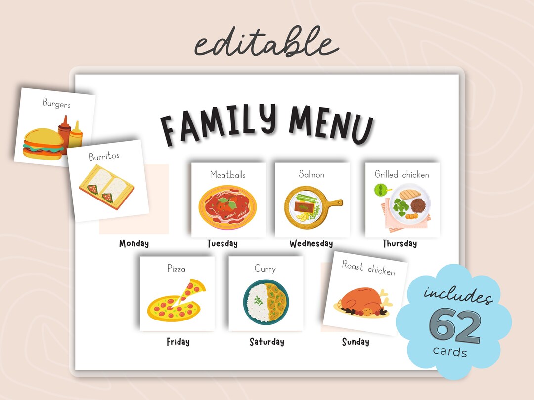 Editable Weekly Meal Chart & Cards, Visual Menu for Kids and Toddlers ...