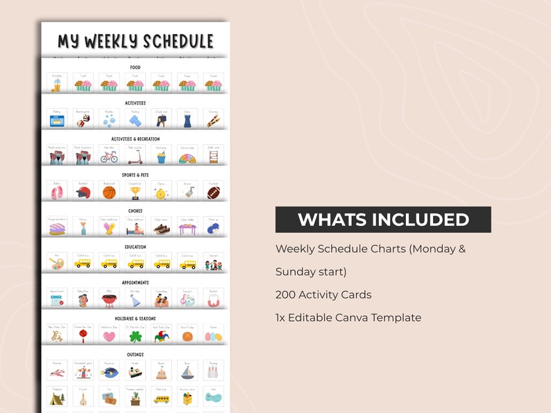 Editable Weekly Routine Chart & Cards, Visual Schedule for Kids and ...