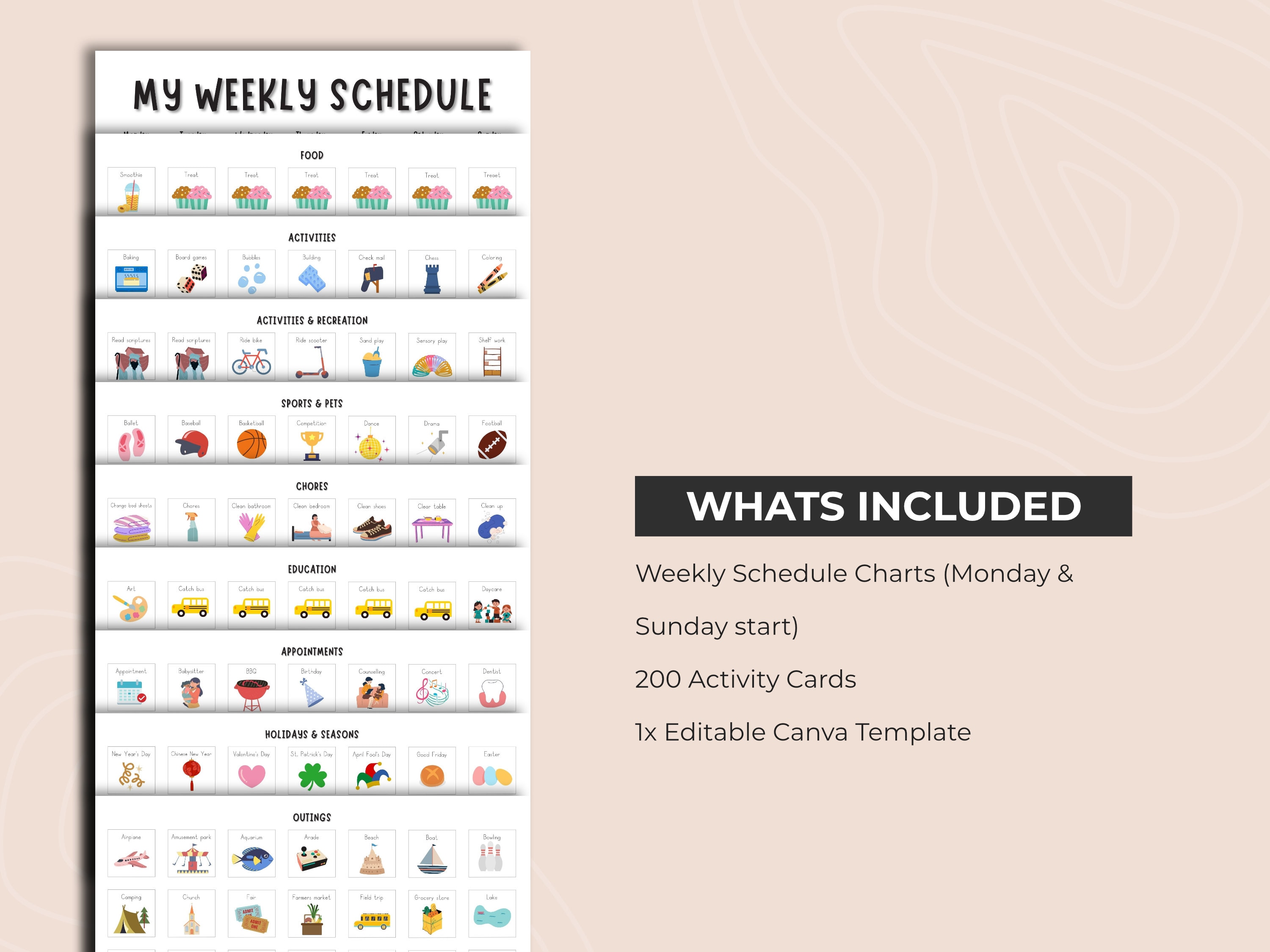 Editable Weekly Routine Chart & Cards, Visual Schedule for Kids and ...