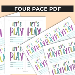 Playdate Cards, Kids Calling Cards, Keep in Touch Cards, Printable ...