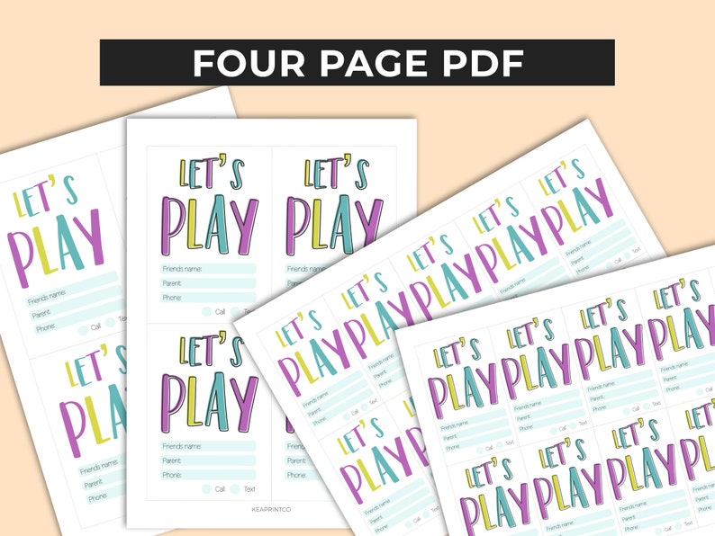 Playdate Cards, Kids Calling Cards, Keep in Touch Cards, Printable ...