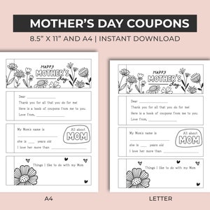 Printable Mother's Day Coupons, DIY Coloring Activities, Homemade Gifts ...