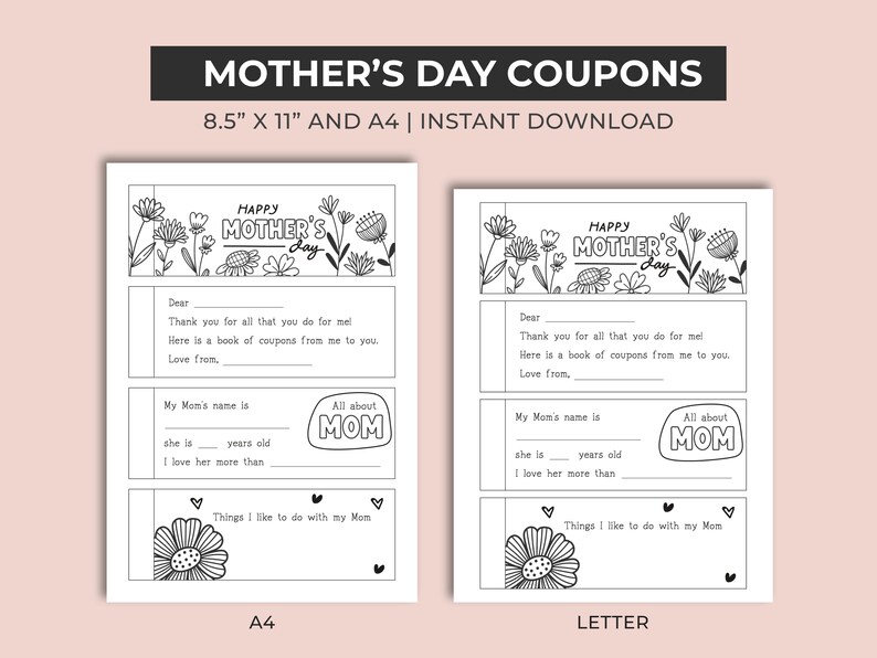 Printable Mother's Day Coupons, DIY Coloring Activities, Homemade Gifts ...