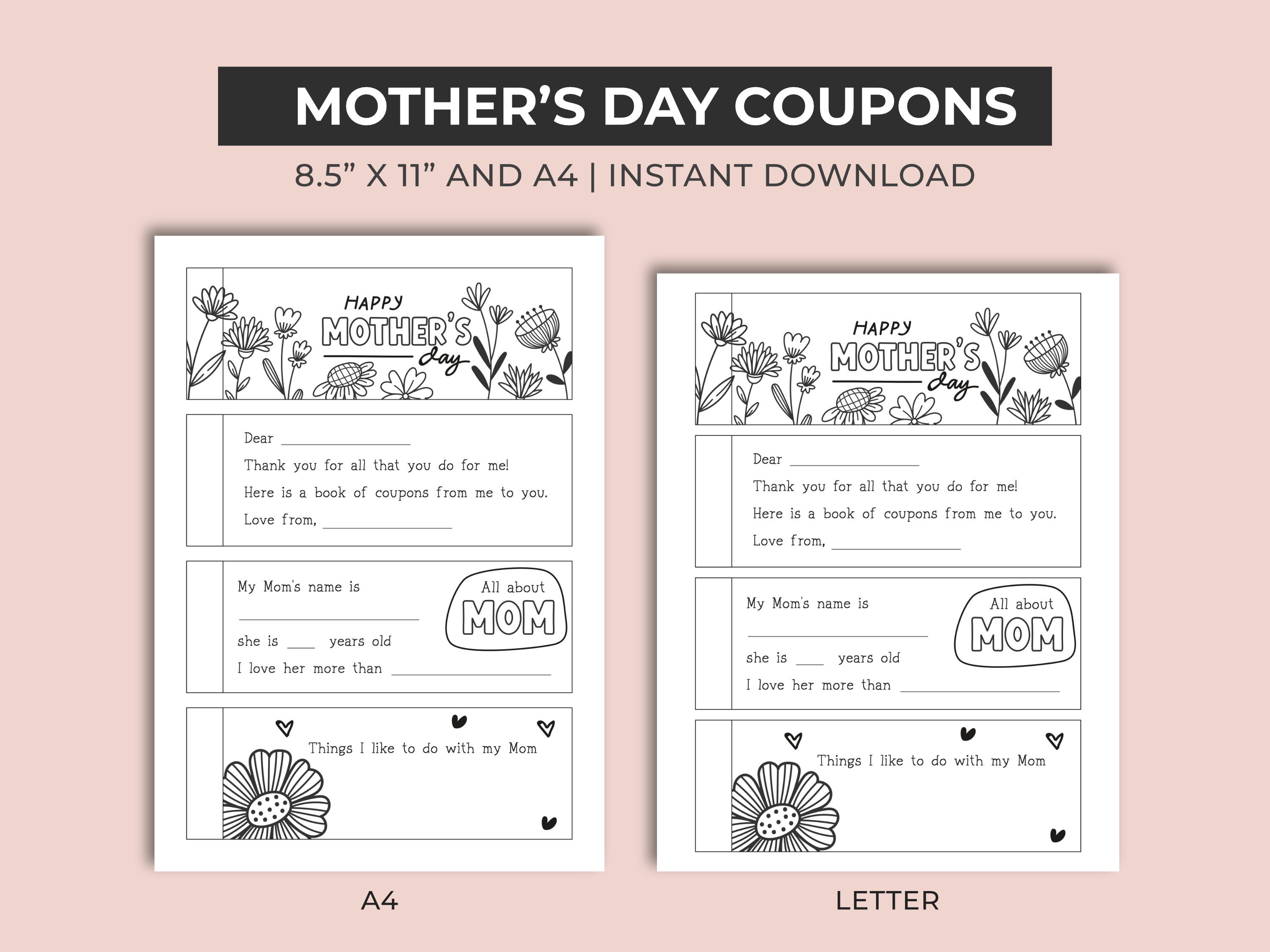 Printable Mother's Day Coupons, DIY Coloring Activities, Homemade Gifts ...