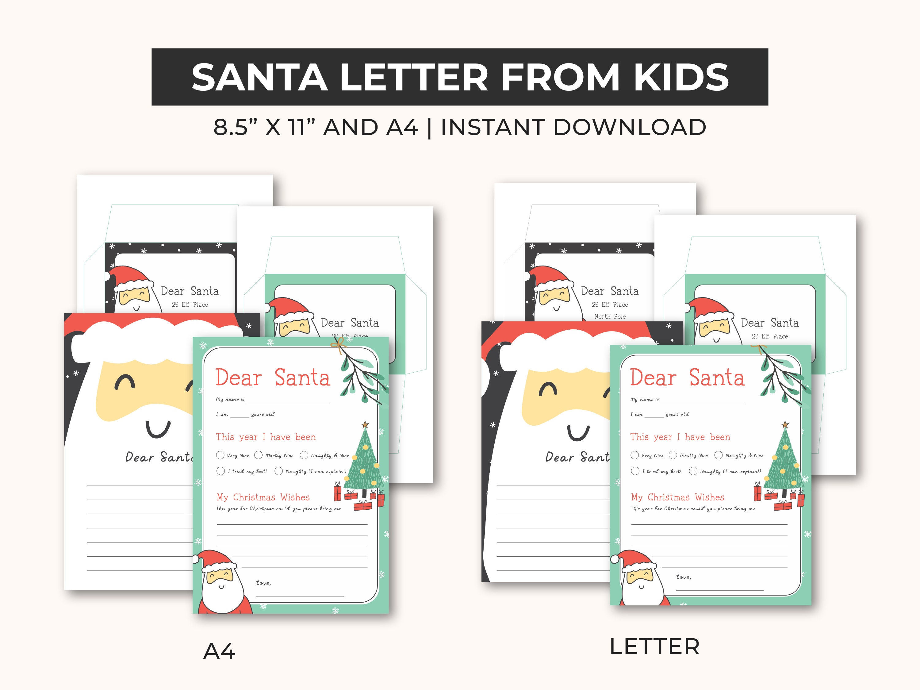 Santa Letter Kit, Dear Santa, Cute Letter to Santa, Christmas Wish List ...