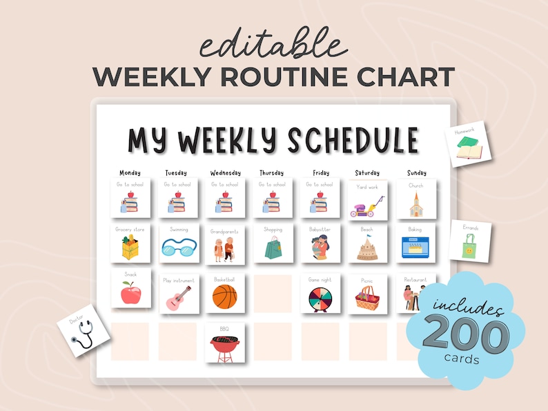 Editable Weekly Routine Chart & Cards, Visual Schedule for Kids and ...