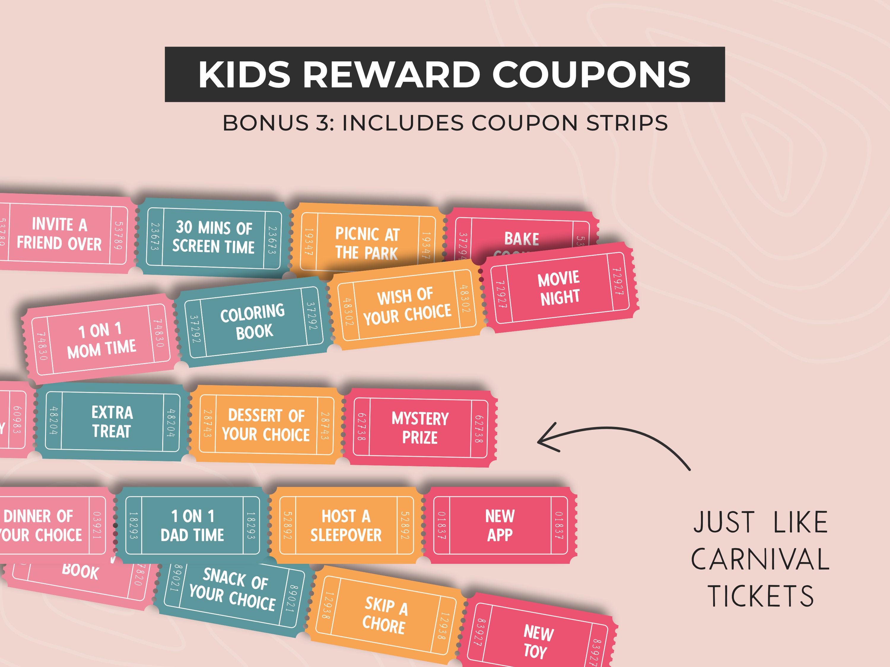 Kids Reward Coupons, DIY Coupon Book, Blank Tickets, Carnival Tickers ...