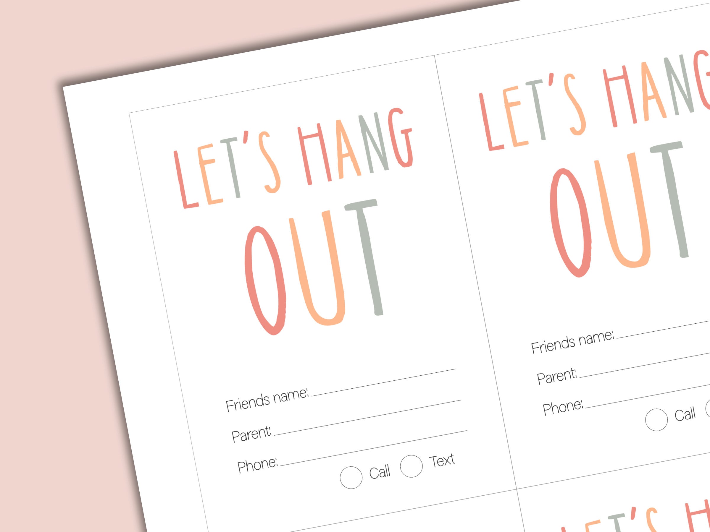 Playdate Cards, Kids Calling Cards, Keep in Touch Cards, Printable ...