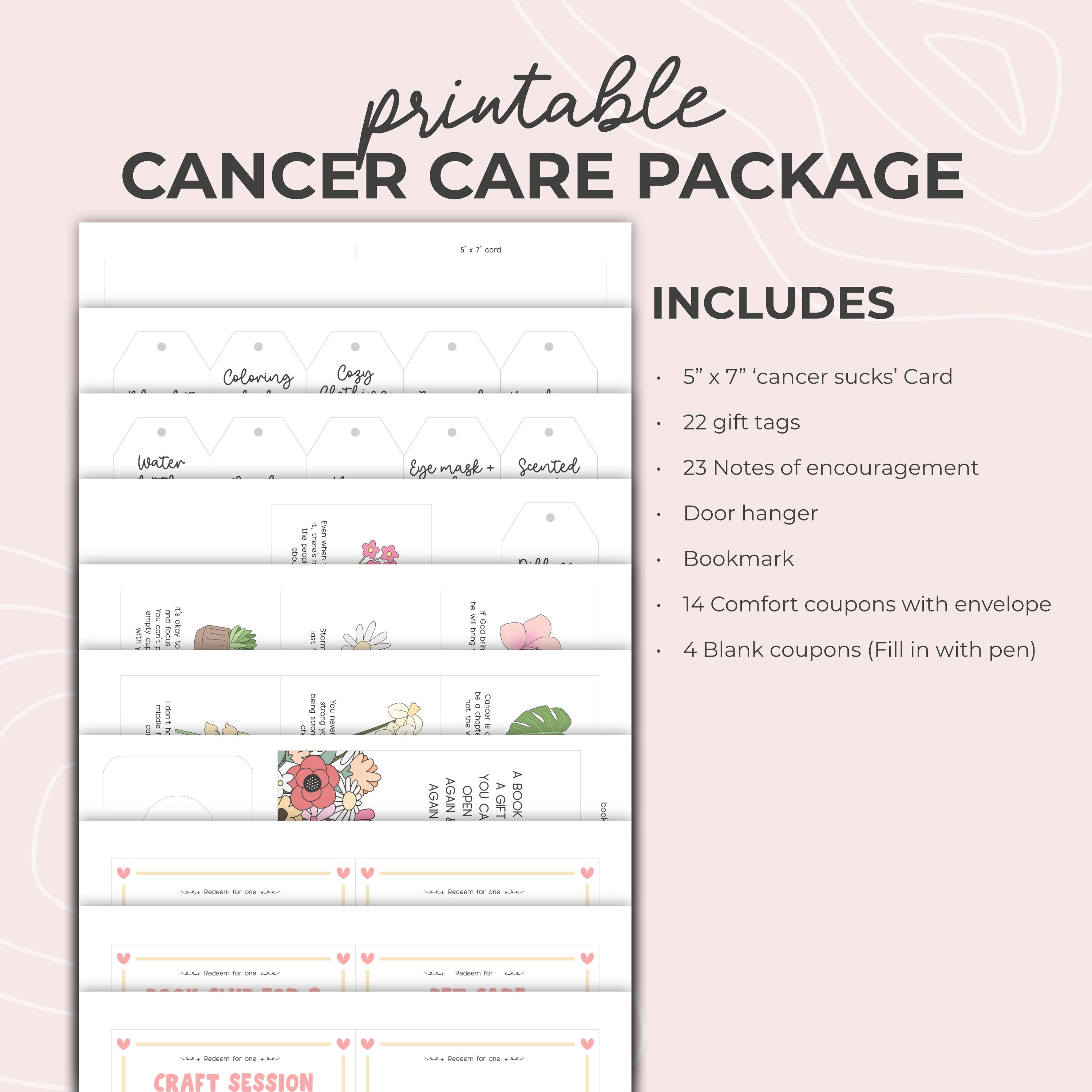 Cancer Care Package Printable, Get Well Soon Card, Encouragement Notes ...
