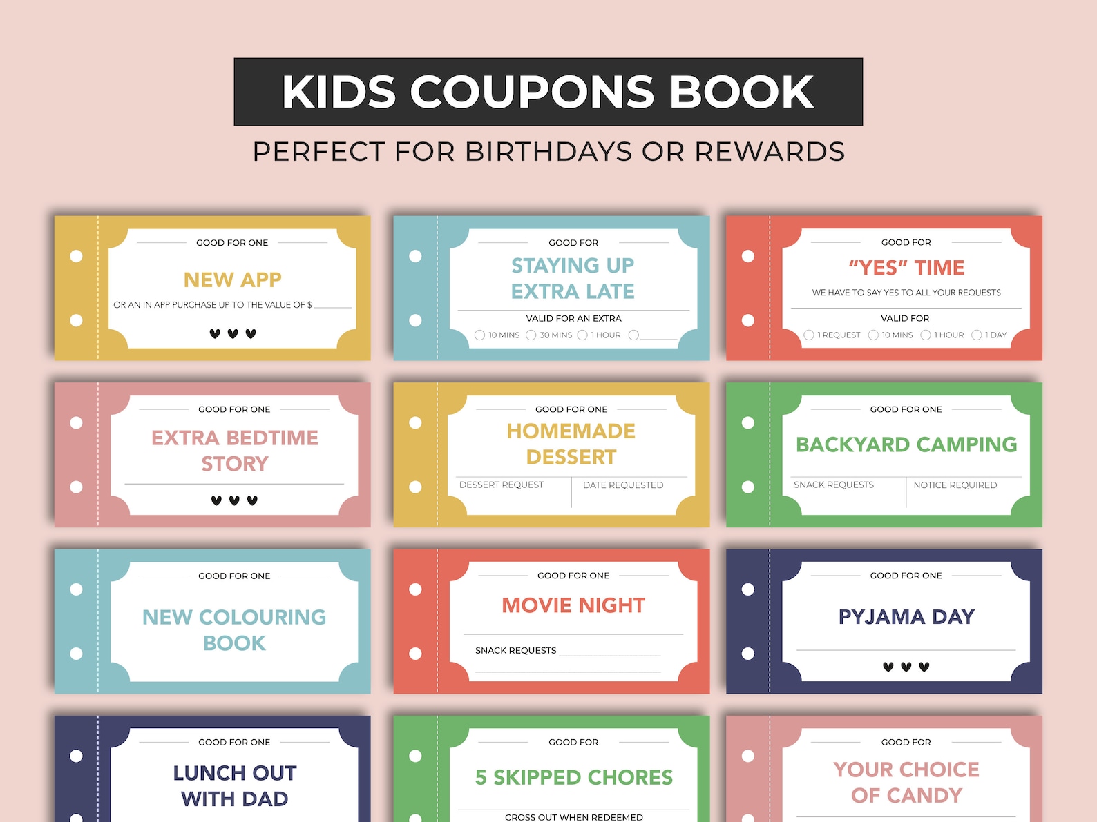 26 Fun Kids Coupon Book, Birthday Coupons, Printable Reward Coupons ...
