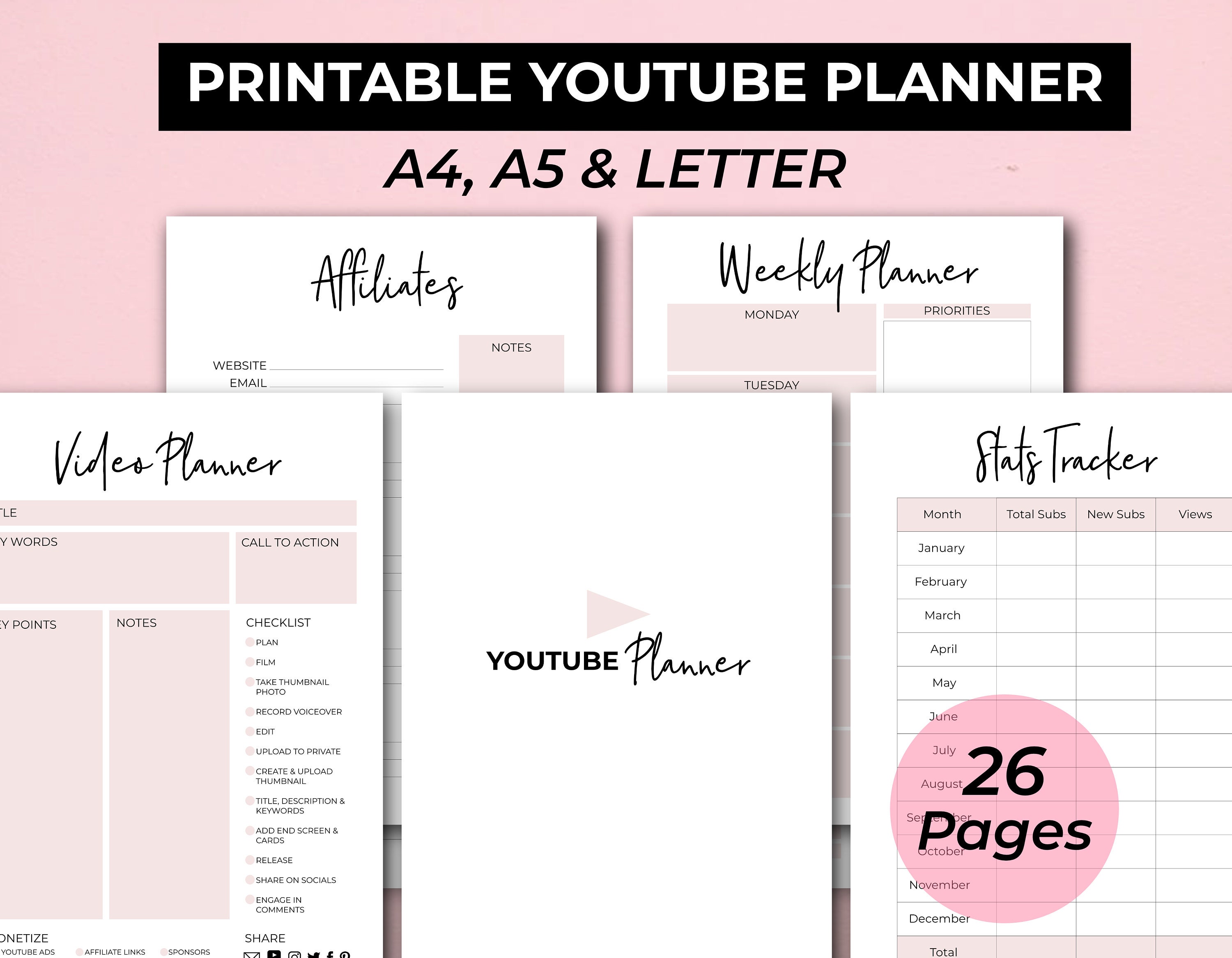 Youtube Social Media Planner, Youtube Content Planner, Youtube Calendar ...