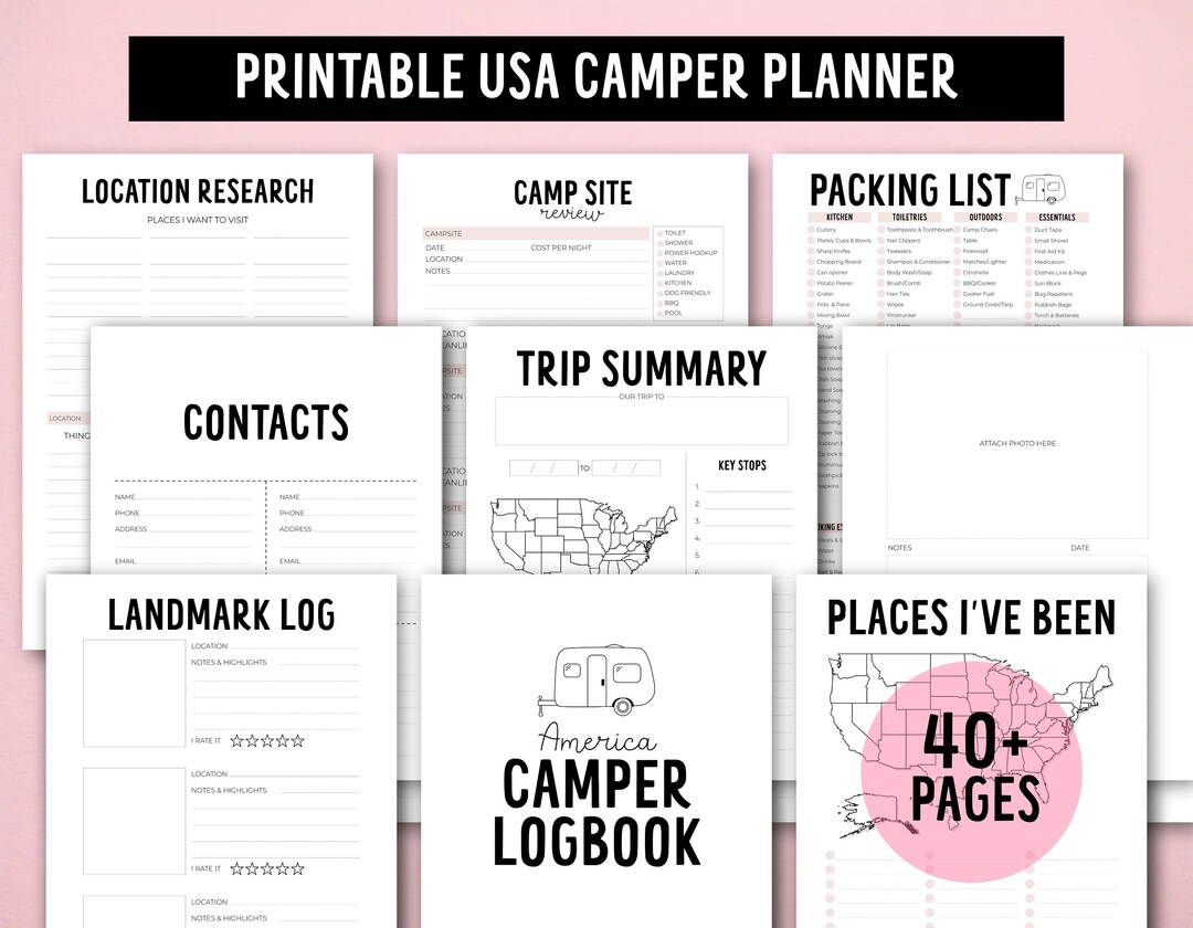 USA, America Camper Planner, Camping Log Book, Printable PDF, RV Travel ...