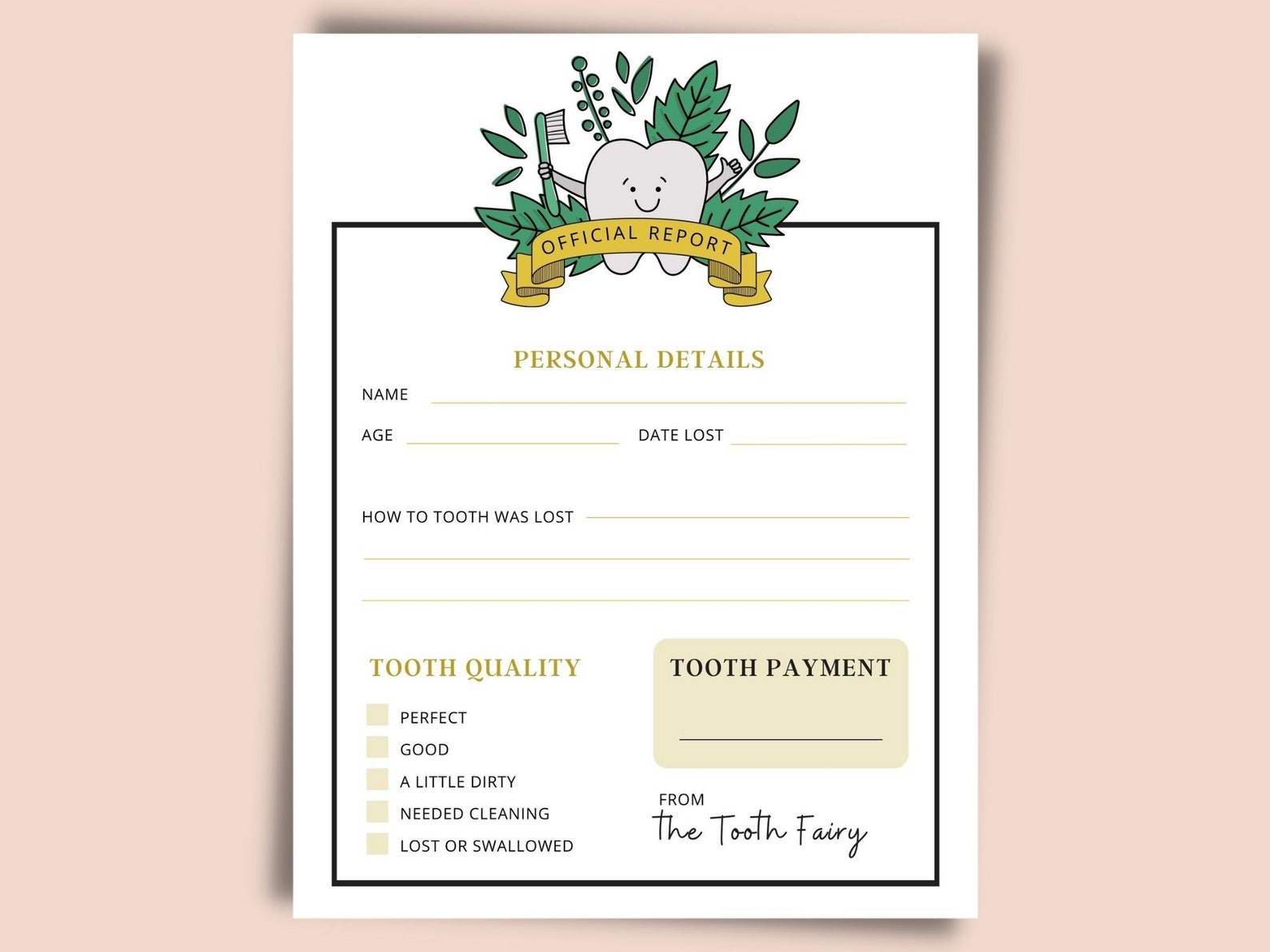 Tooth Fairy Official Report, Tooth Fairy Letter, Printable Lost First ...