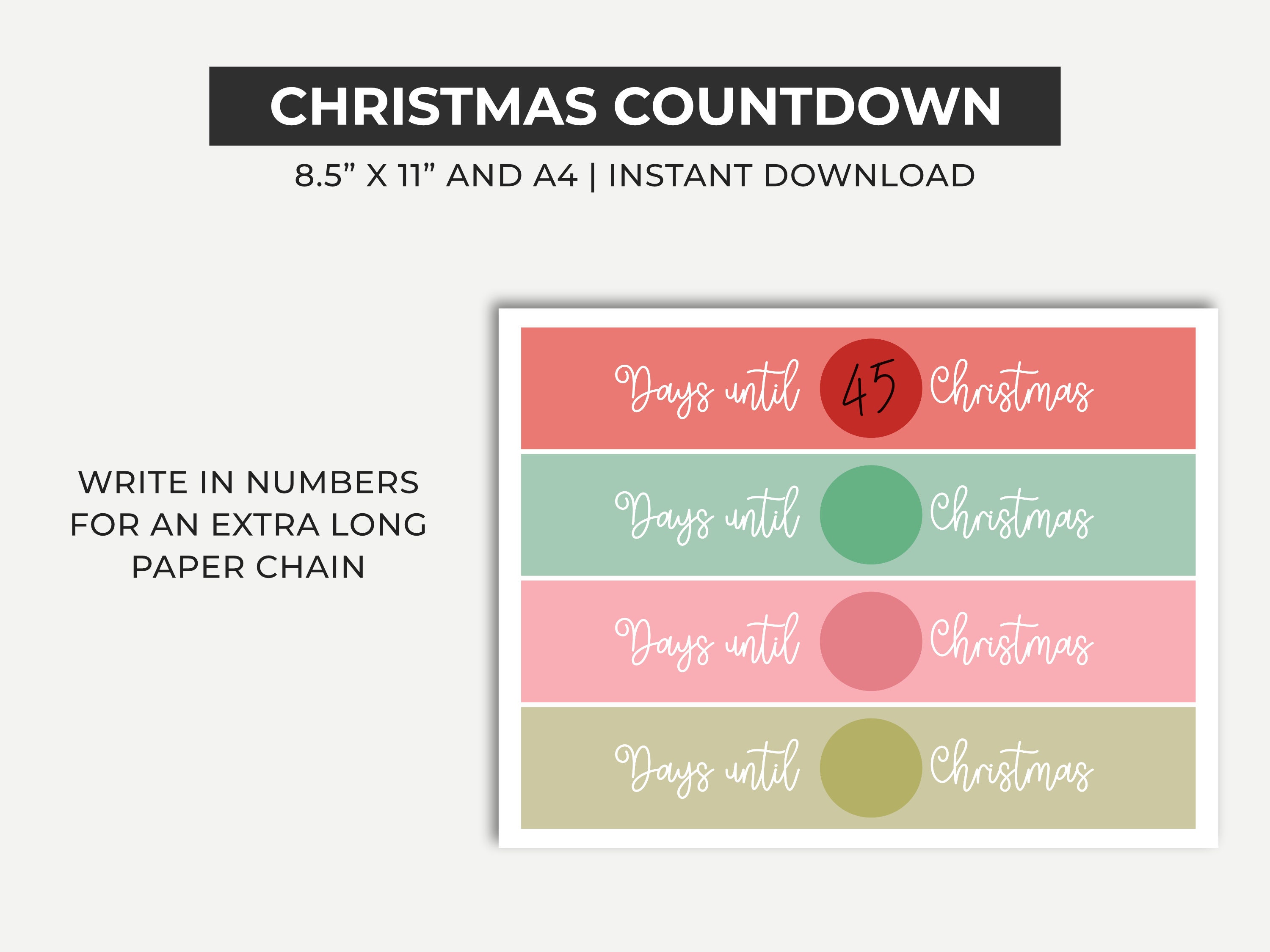 Christmas Countdown Paper Chain Garland, Advent Calendar for Kids ...