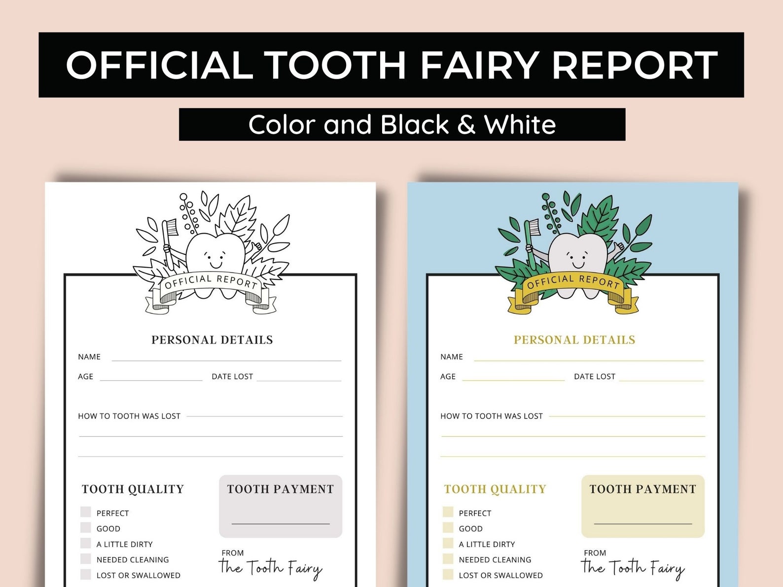 Tooth Fairy Official Report, Tooth Fairy Letter, Printable Lost First ...