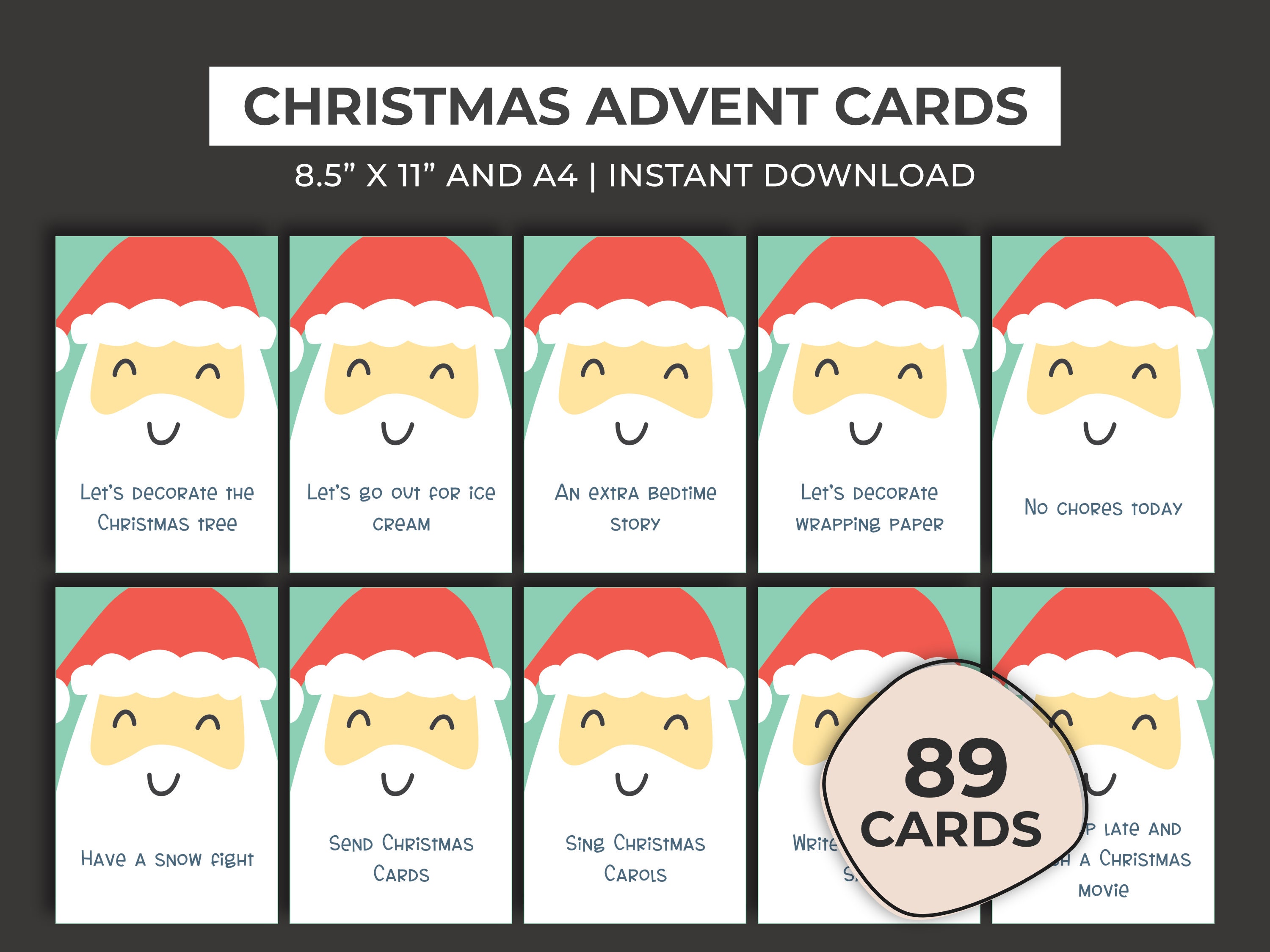 Christmas Activity Cards, Printable Advent Calendar Fillers for Kids ...