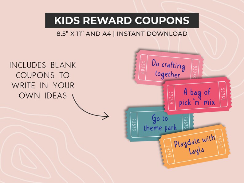 Kids Reward Coupons, DIY Coupon Book, Blank Tickets, Carnival Tickers ...