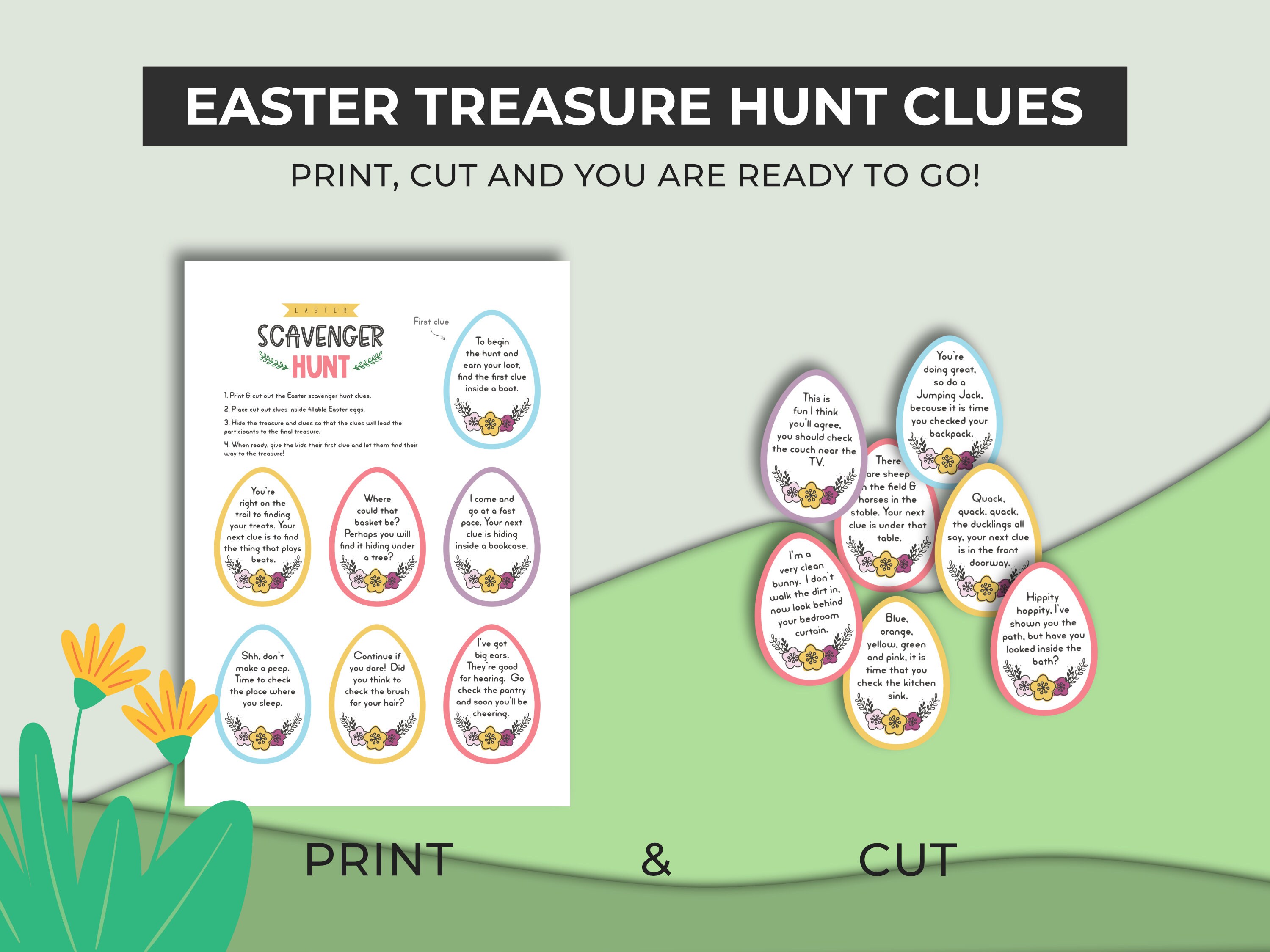 Easter Treasure Hunt for Kids, Easter Egg Clues, DIY Scavenger Hunt ...