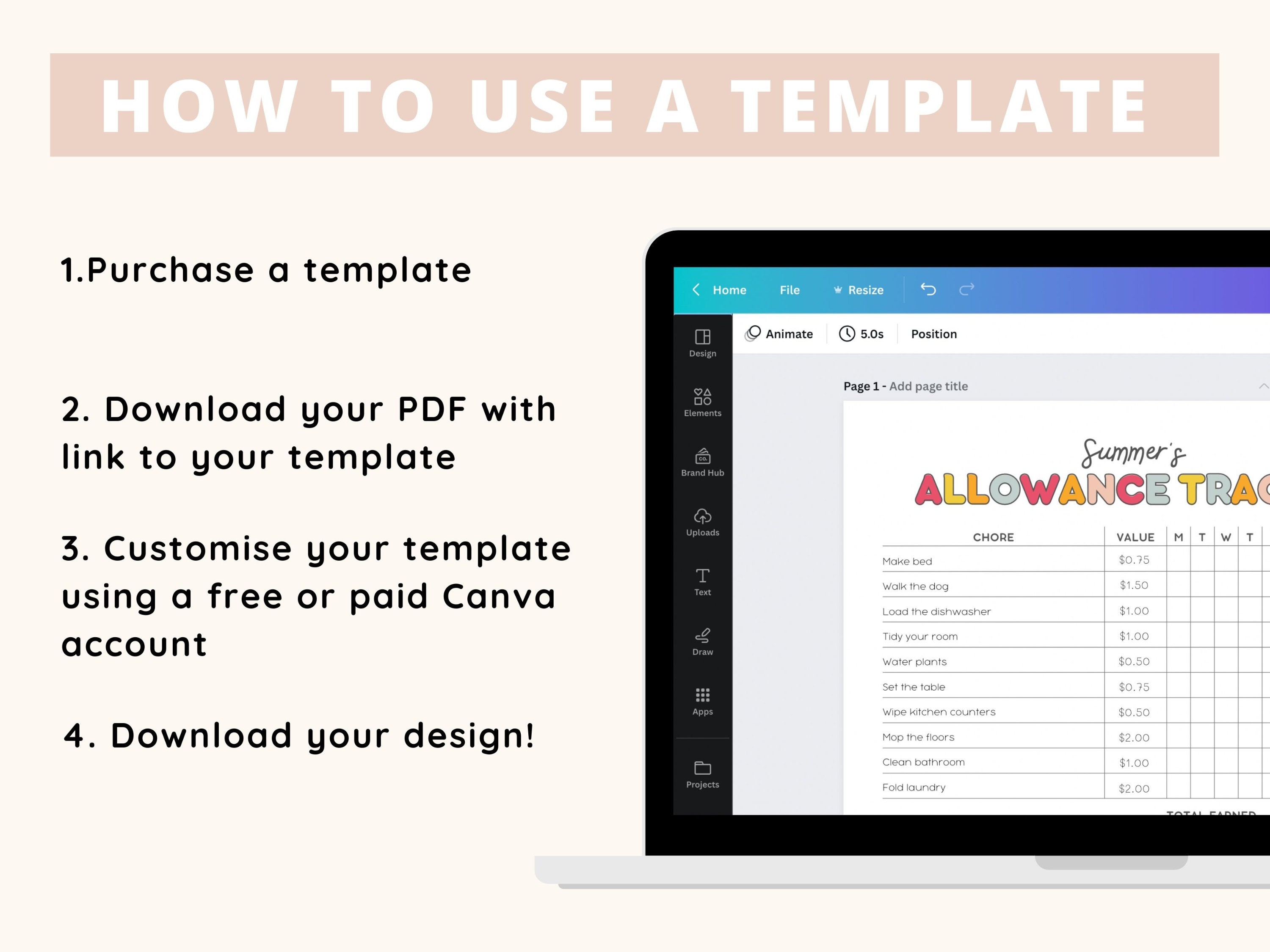 Editable Allowance Tracker Kids, Earn Money Chart, Daily Weekly ...