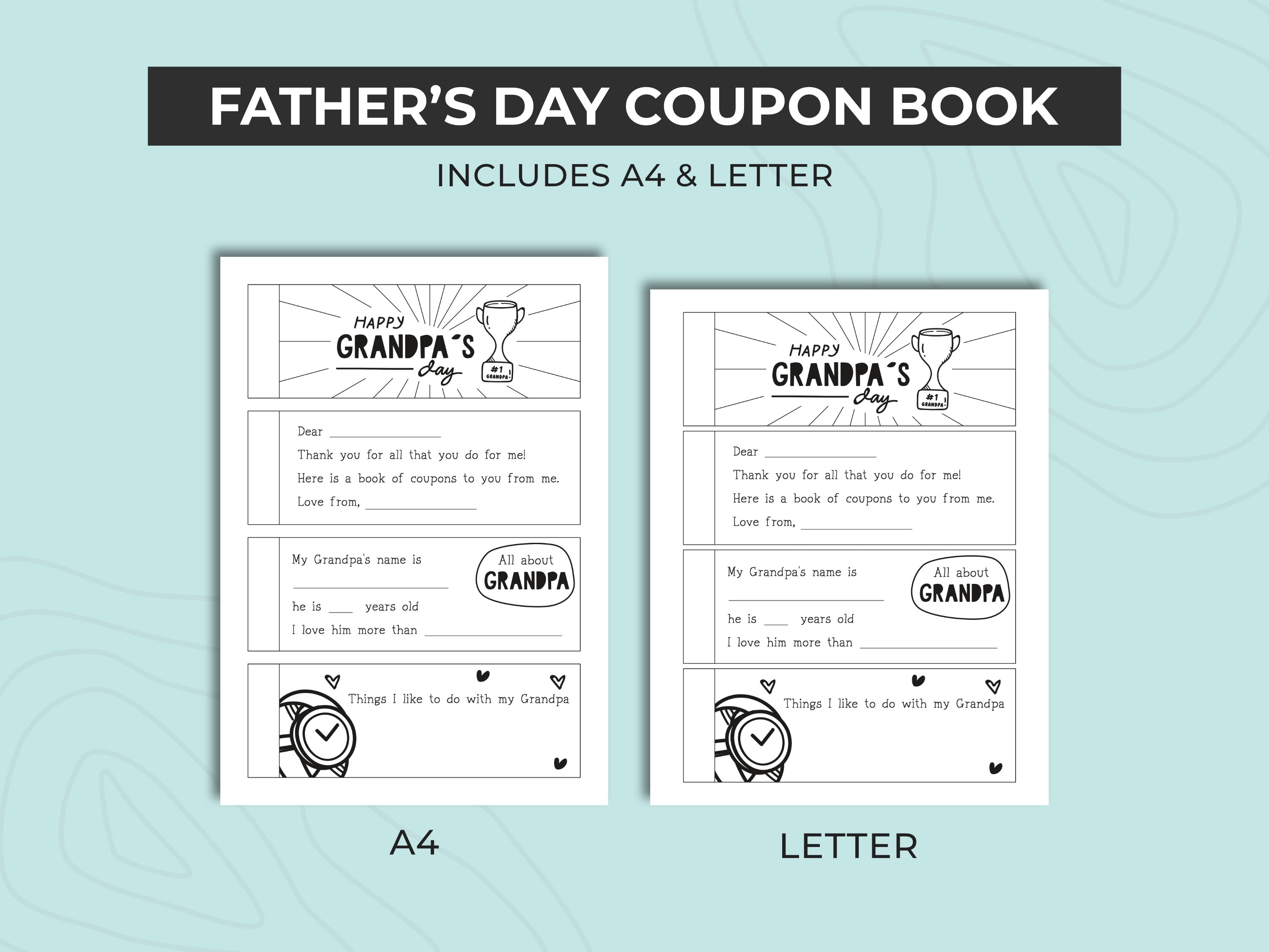 Grandpa Fathers Day Coupon Book, Printable Vouchers, Gift From Kids ...