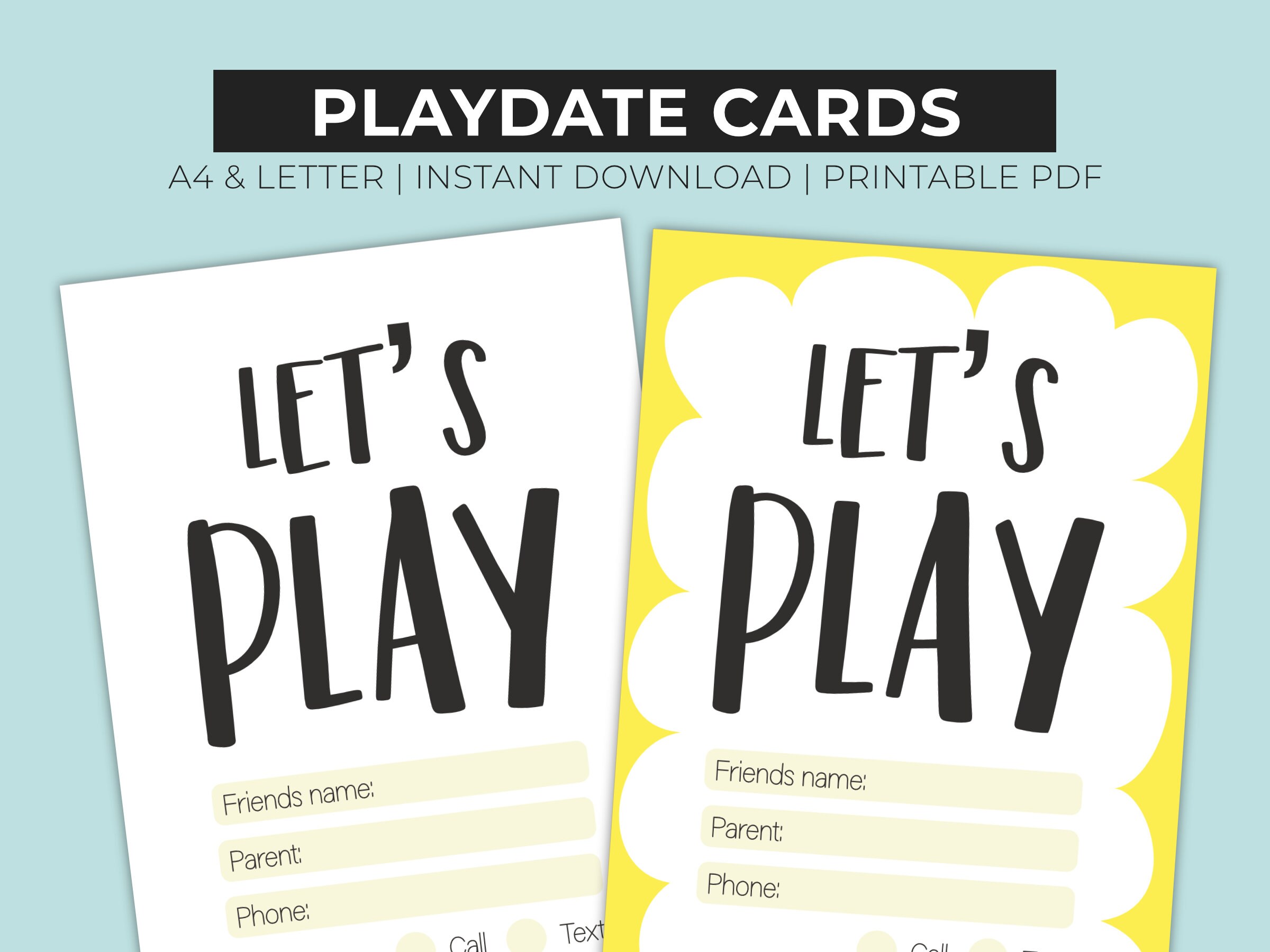 Playdate Cards, Kids Calling Cards, Keep in Touch Cards, Printable ...