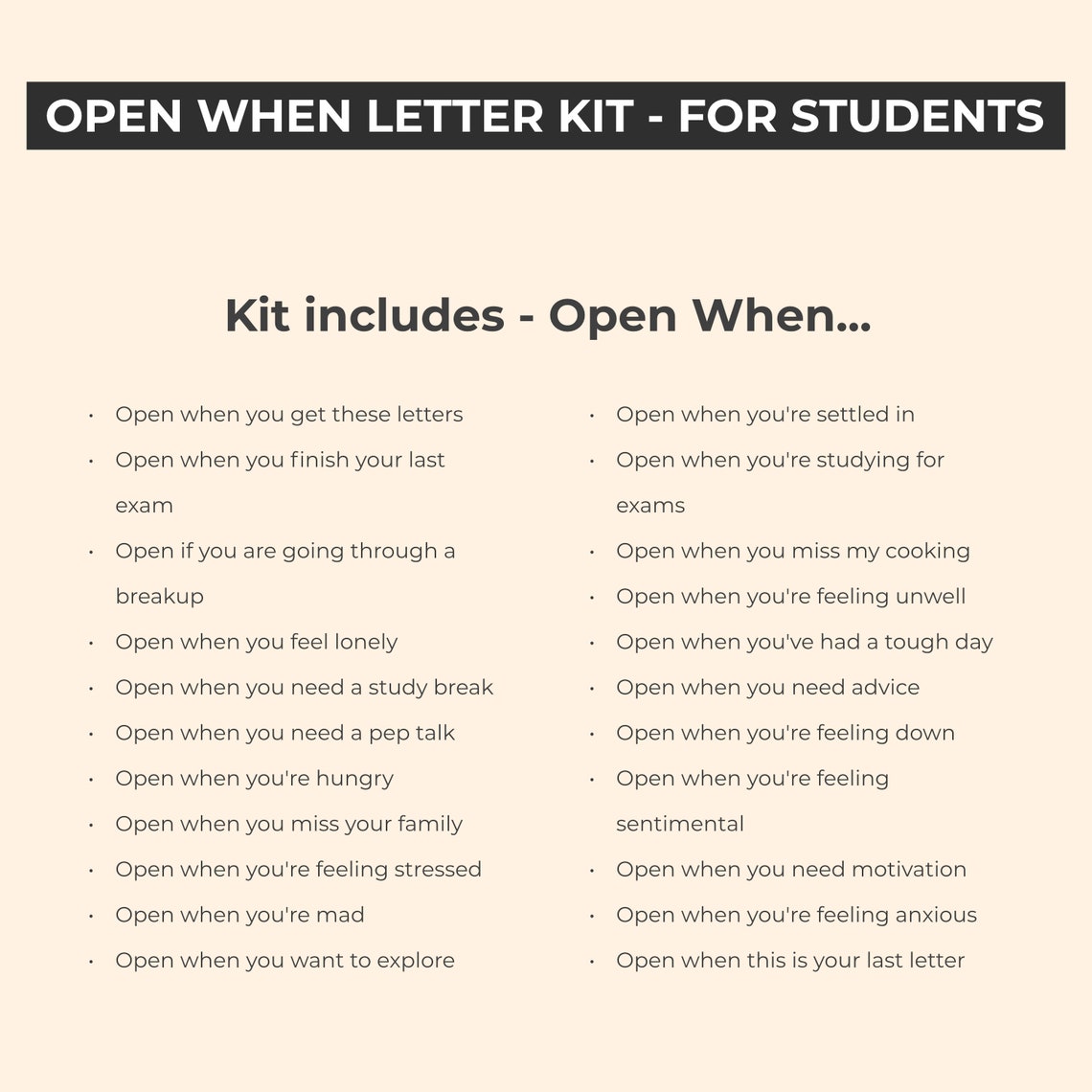 Open When Letter Kit for College Students, Printable Open When ...