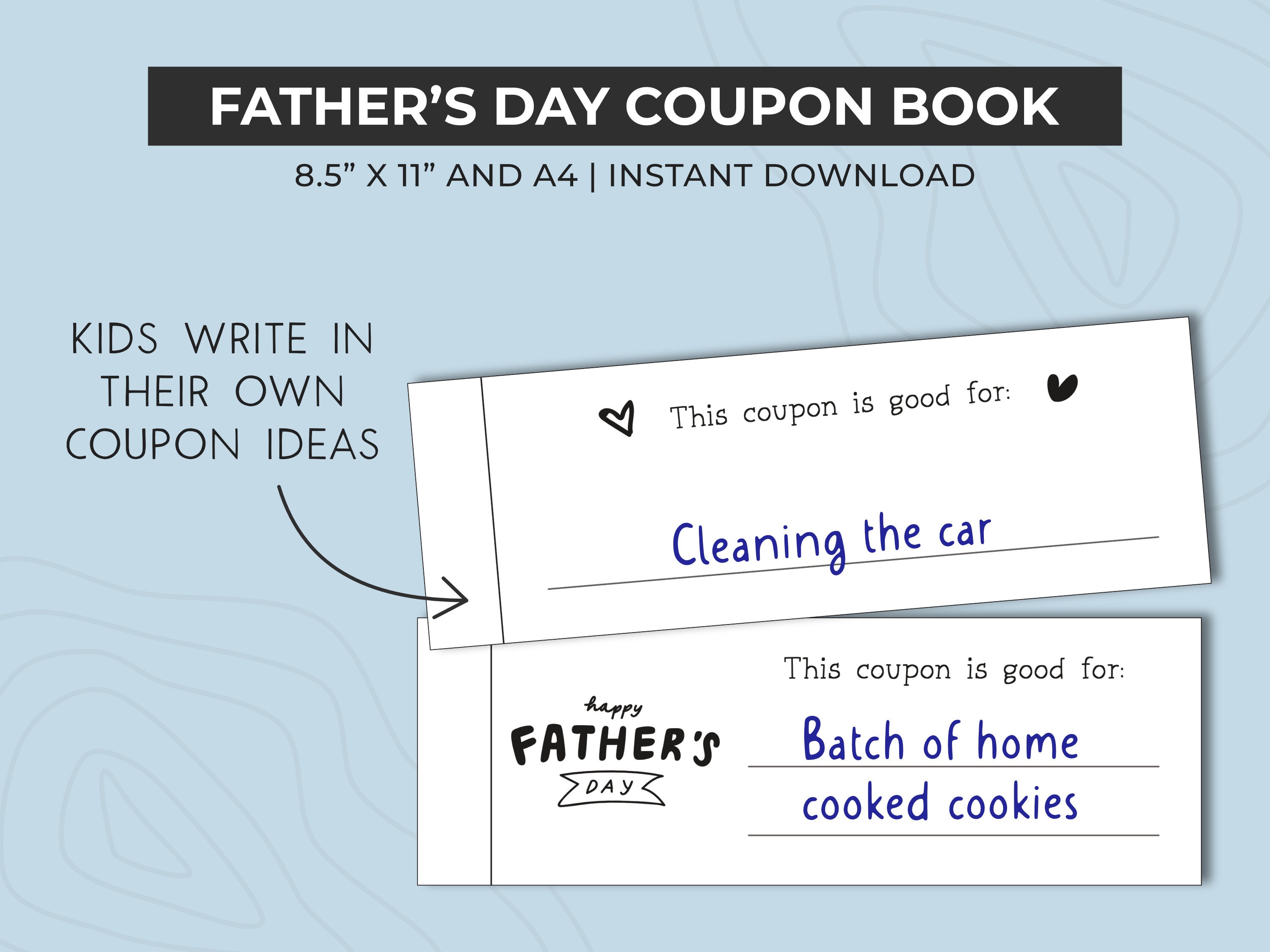 Father's Day Coupon Book, Printable Vouchers, Gift From Kids, Last ...