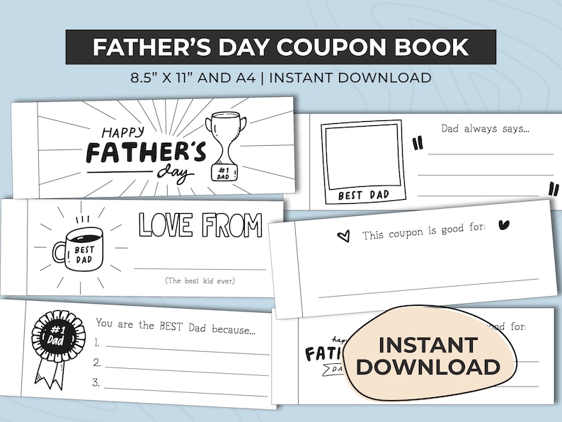 Father's Day Coupon Book, Printable Vouchers, Gift From Kids, Last ...