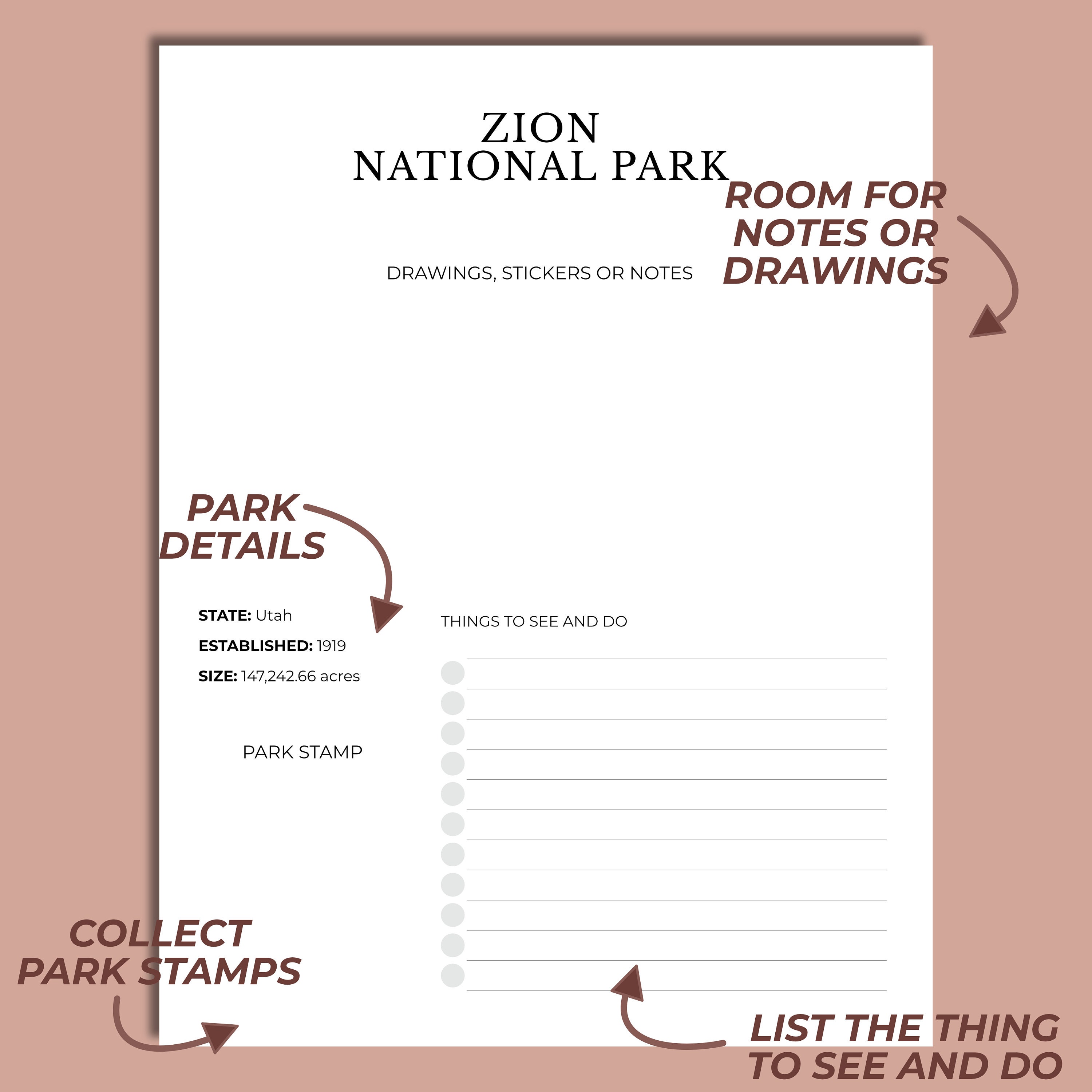 National Park Bucket Journal Printable Travel Journal U.S. | Etsy