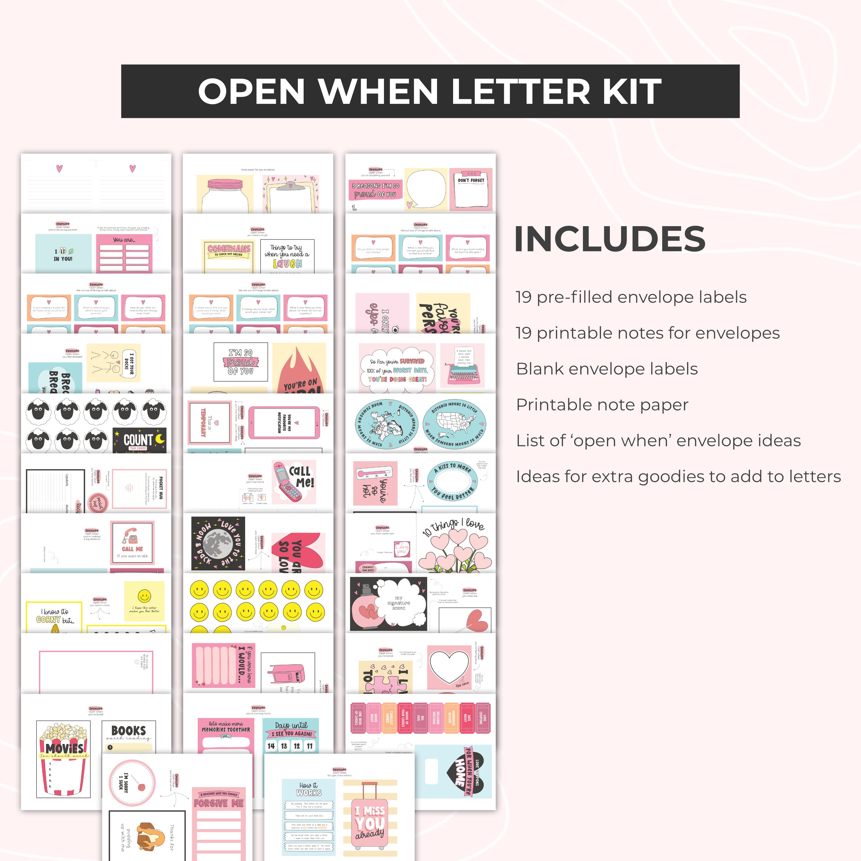Printable Open When Letter Kit for Couples, Long Distance Relationship ...