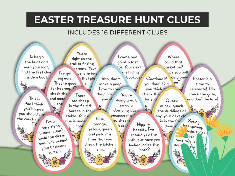 Easter Treasure Hunt for Kids, Easter Egg Clues, DIY Scavenger Hunt ...