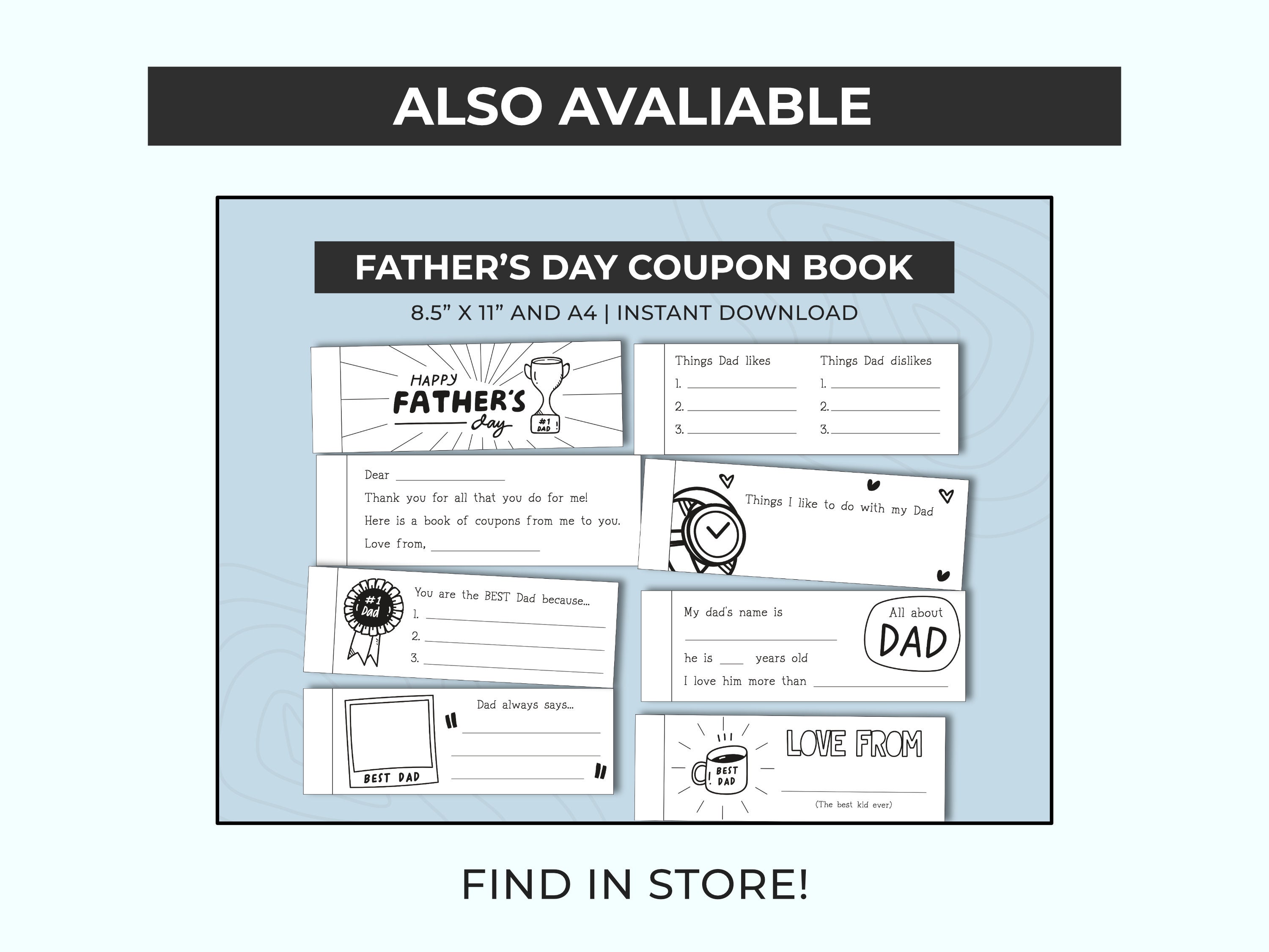 Grandpa Fathers Day Coupon Book, Printable Vouchers, Gift From Kids ...