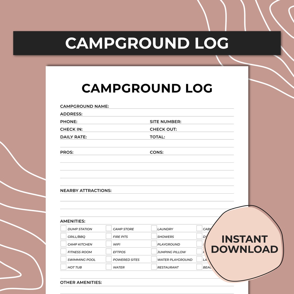 Campground Log, Printable Campsite Log, RV Planner, Camping Planner ...