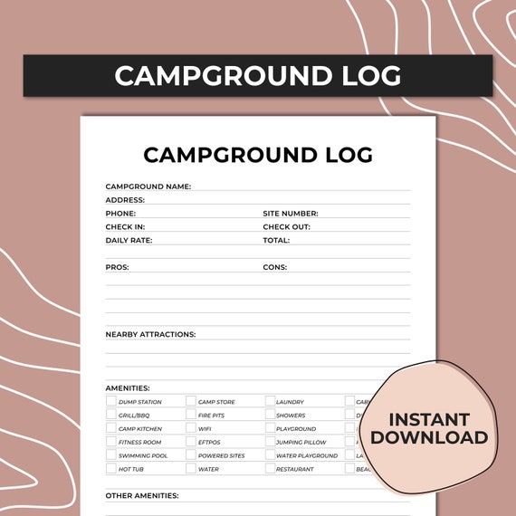 Campground Log Printable Campsite Log RV Planner Camping - Etsy