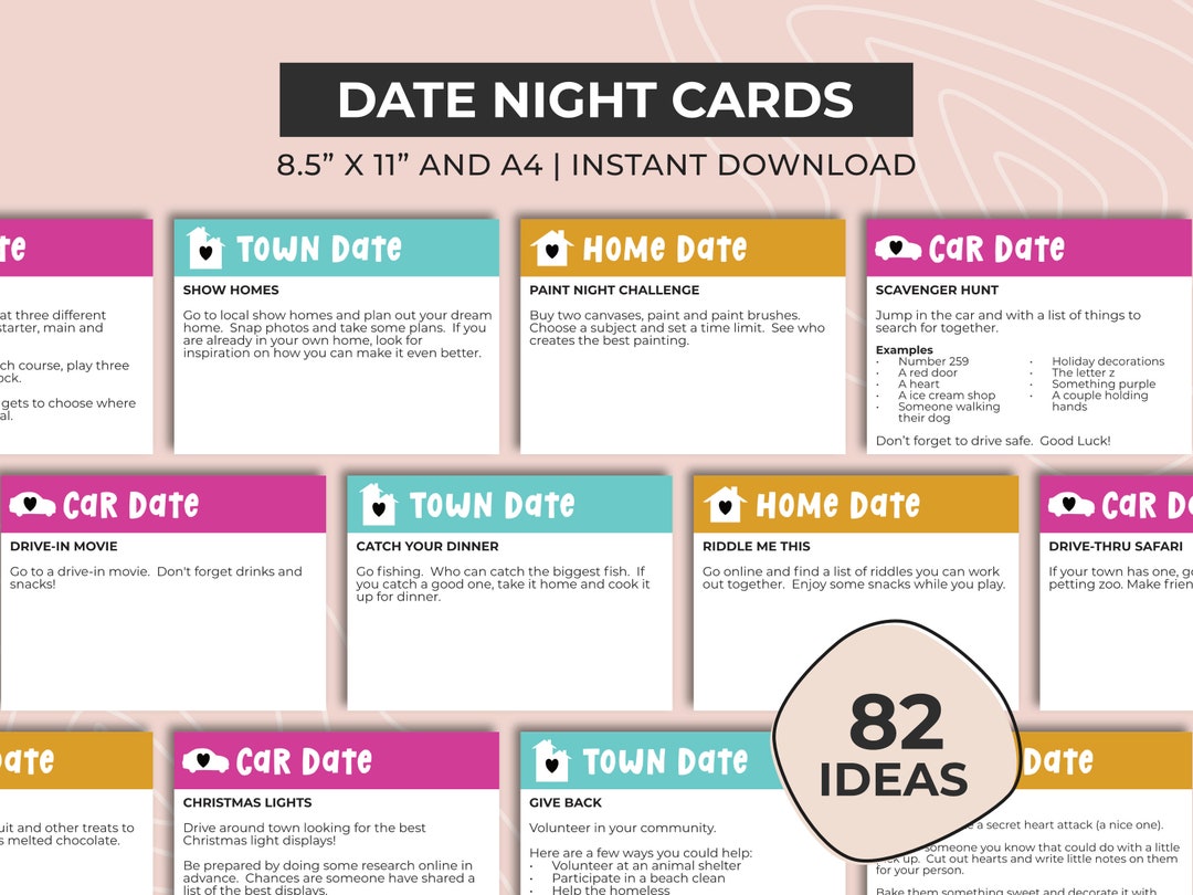 Date Night Cards, Date Night Jar, Printable Date Night Ideas, Date ...