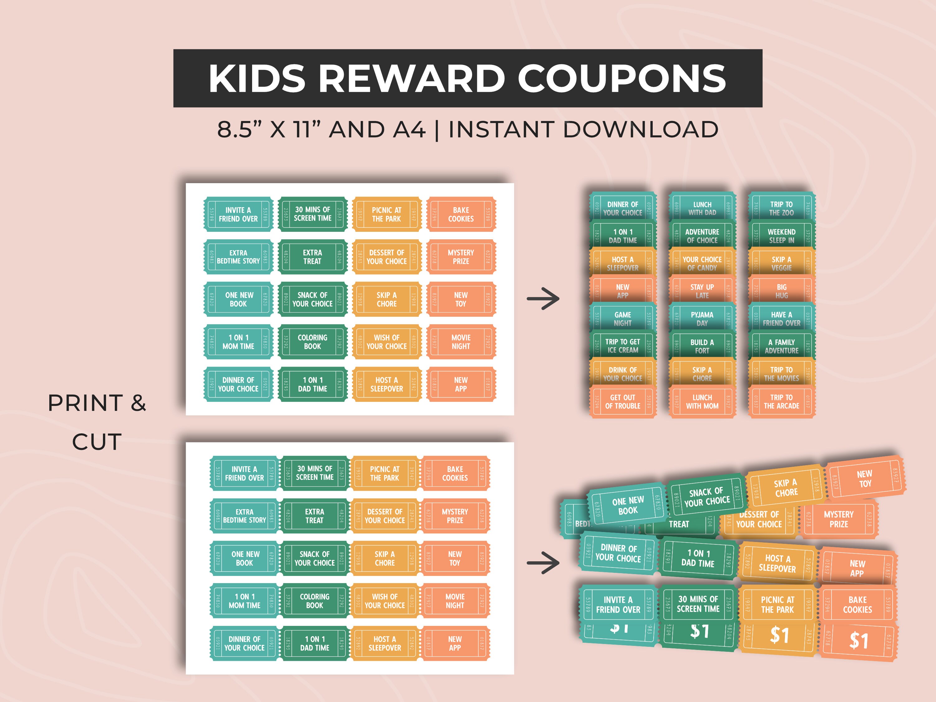 Kids Reward Coupons, DIY Coupon Book, Blank Tickets, Carnival Tickers ...