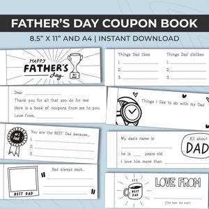 Father's Day Coupon Book, Printable Vouchers, Gift From Kids, Last ...