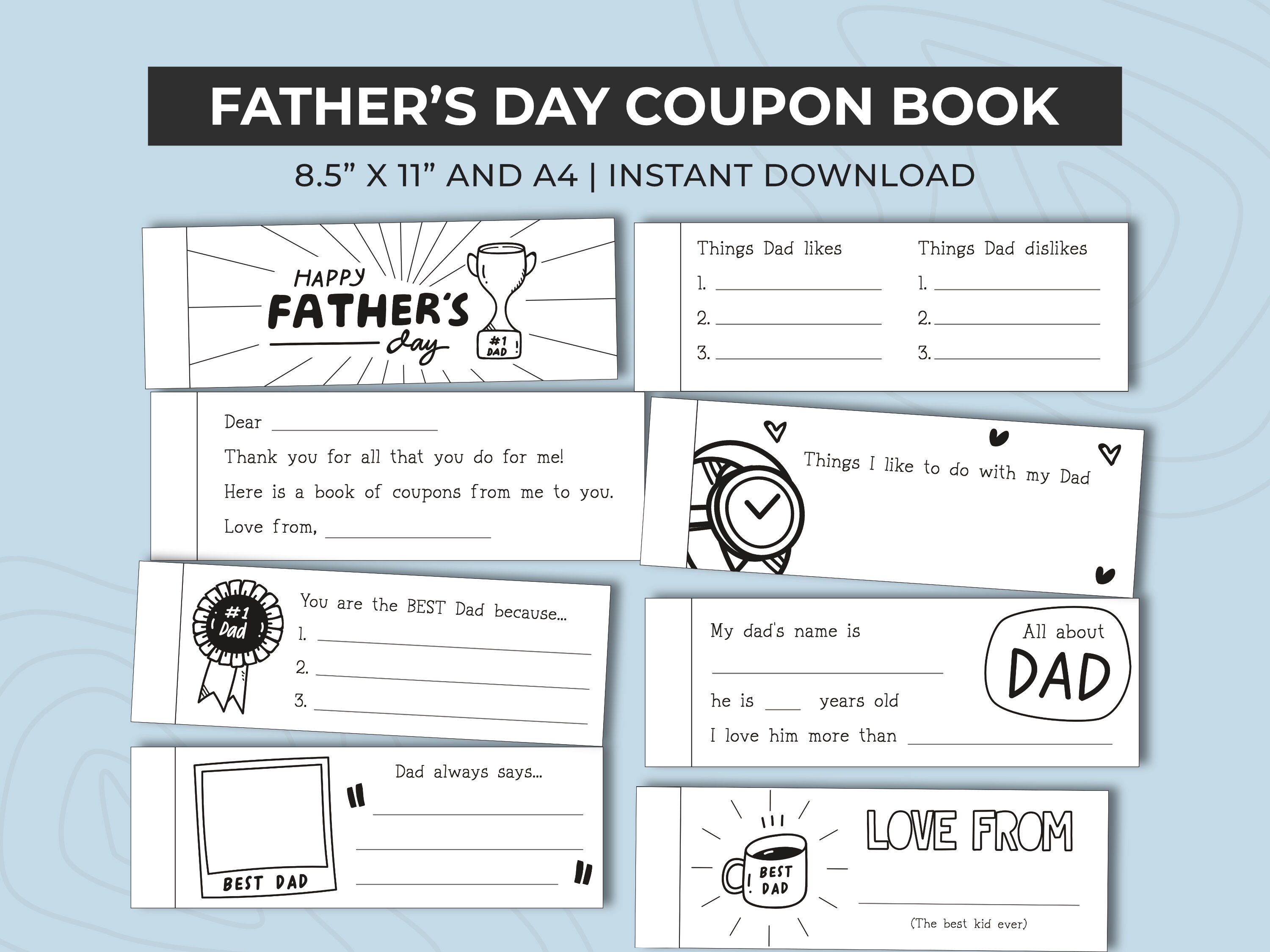 Father's Day Coupon Book, Printable Vouchers, Gift From Kids, Last ...