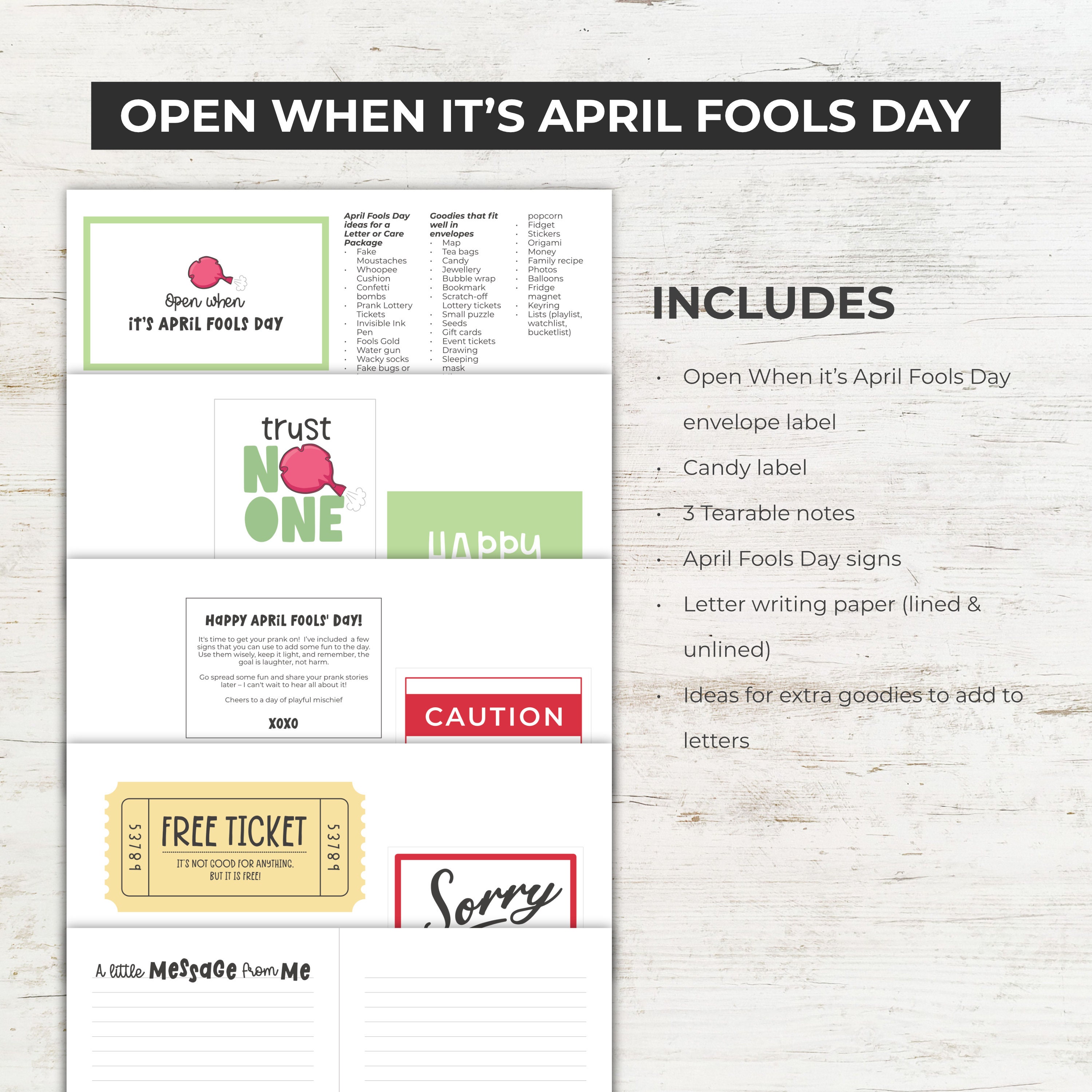 Open When It's April Fools Day, Letter Label and Inserts, Long Distance ...