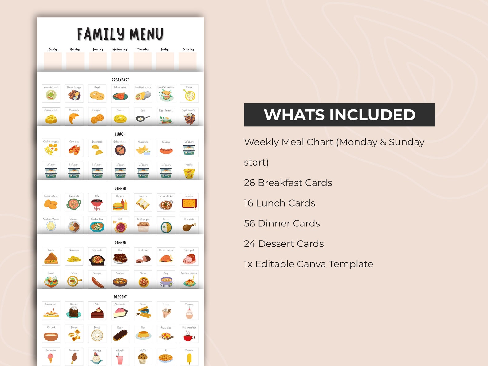 Editable Weekly Meal Chart & Cards, Visual Menu for Kids and Toddlers ...