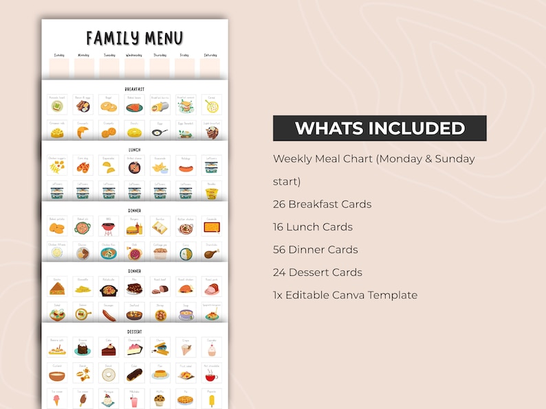 Editable Weekly Meal Chart & Cards, Visual Menu for Kids and Toddlers ...