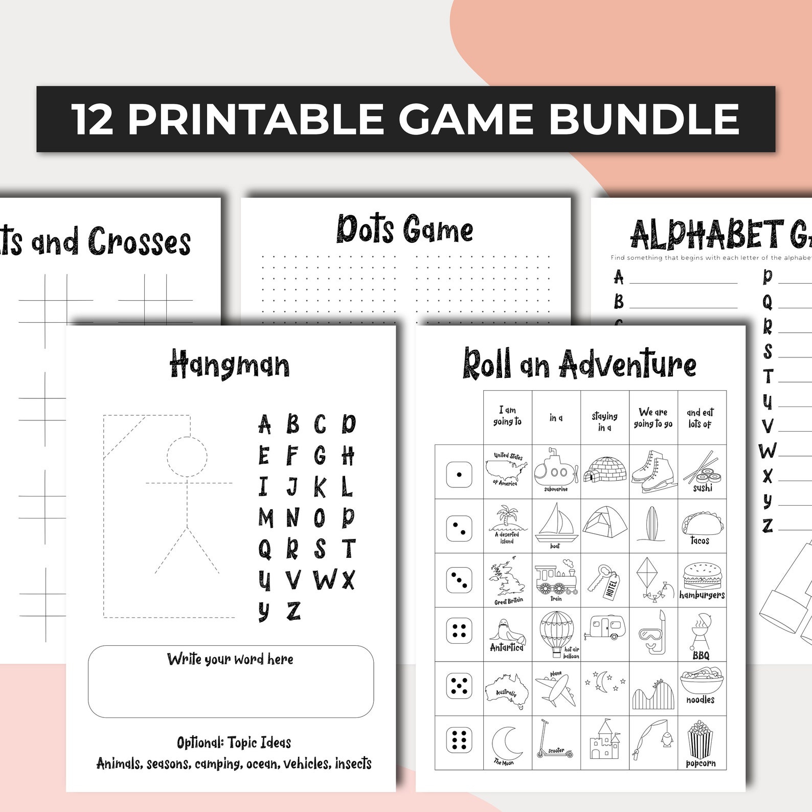 Printable Board Games Bundle, Travel Games for the Car, Travel Board ...
