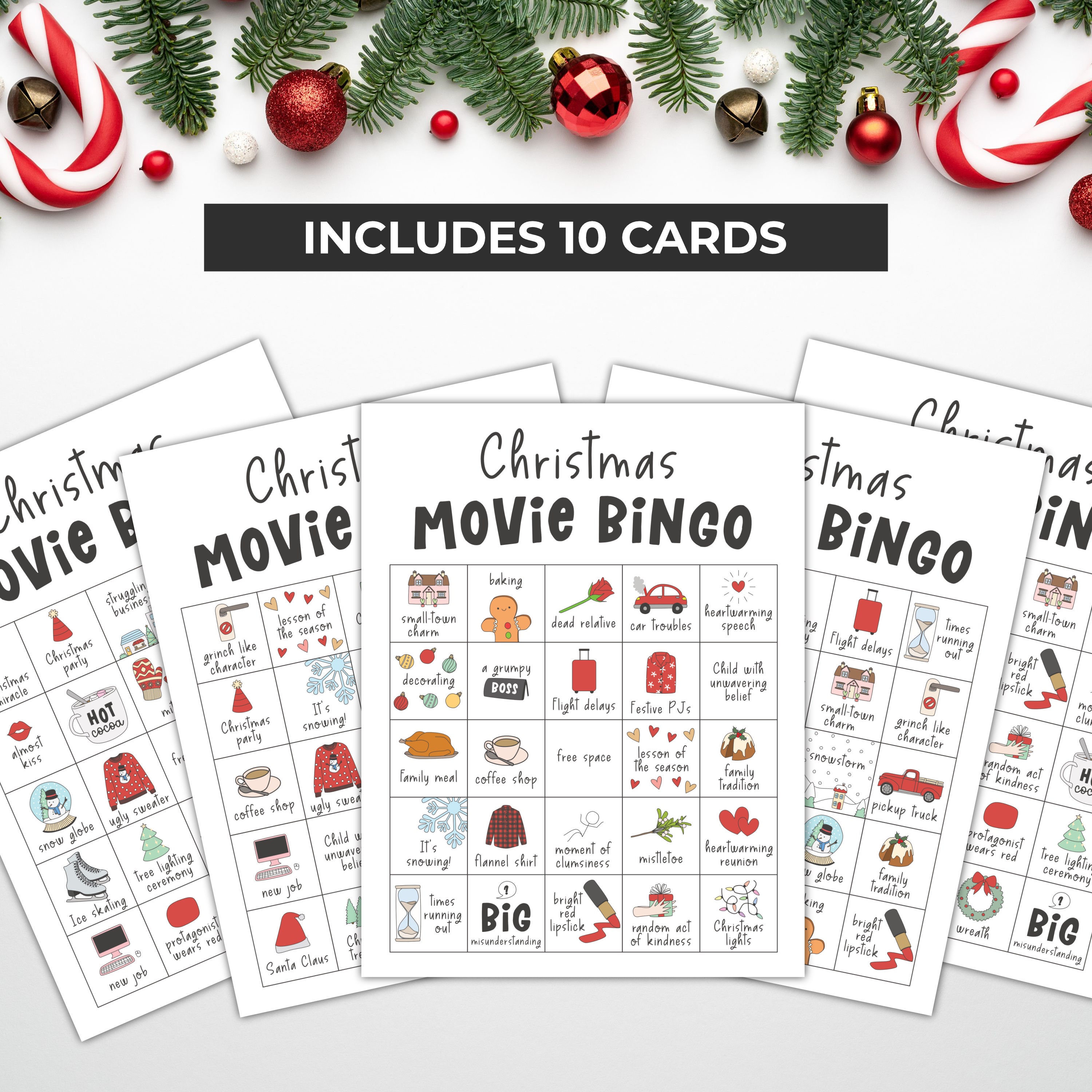 Christmas Movie Bingo Cards, Printable Holiday Games, Xmas Traditions ...