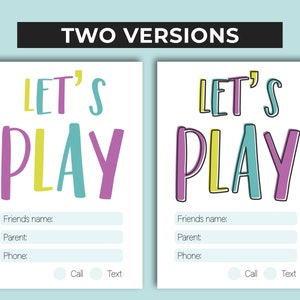 Playdate Cards, Kids Calling Cards, Keep in Touch Cards, Printable ...