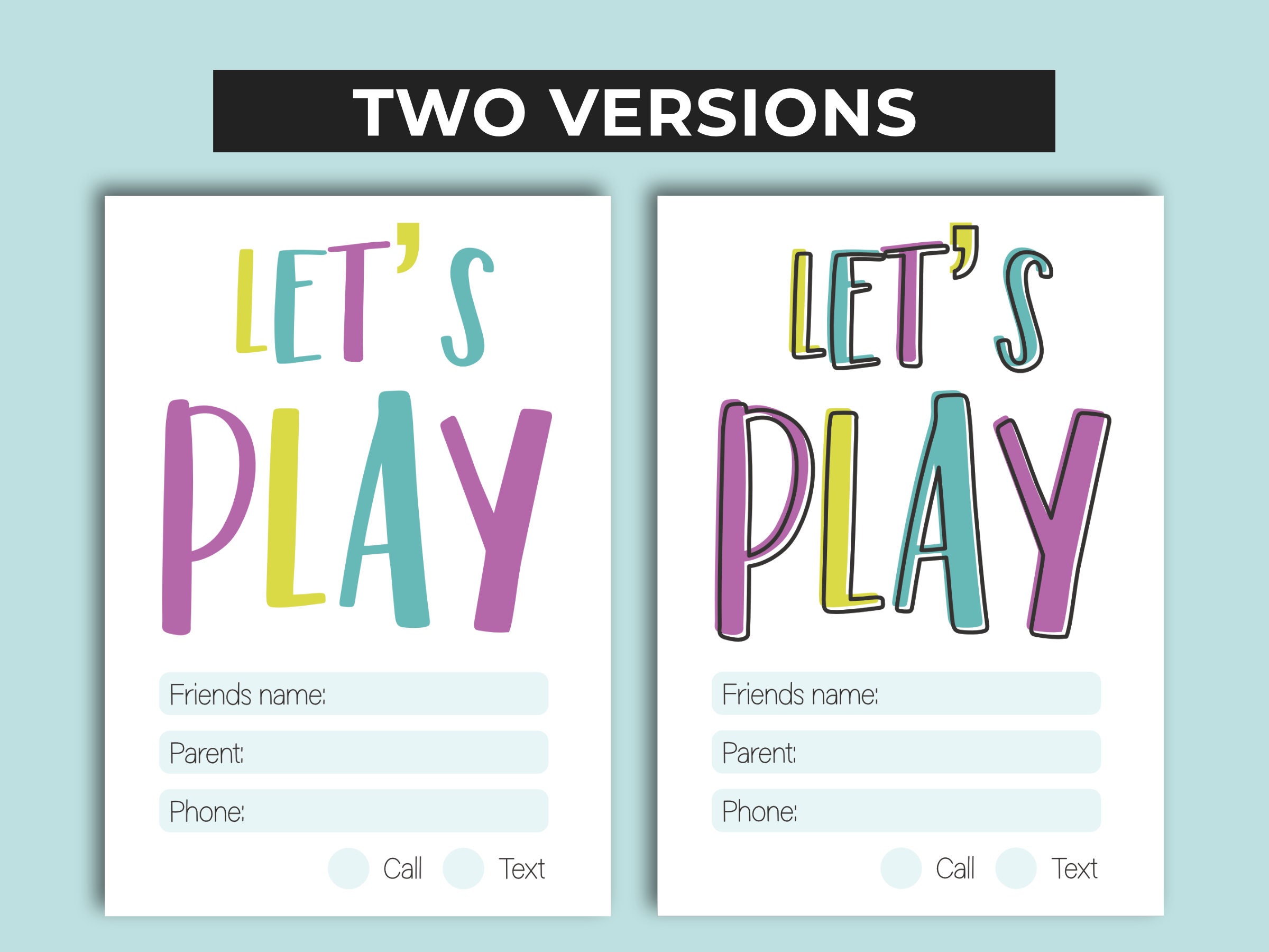 Playdate Cards, Kids Calling Cards, Keep in Touch Cards, Printable ...
