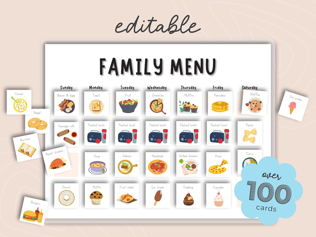 Editable Weekly Meal Chart & Cards, Visual Menu for Kids and Toddlers ...