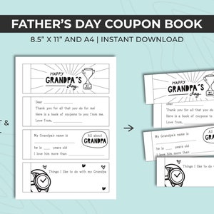 Grandpa Fathers Day Coupon Book, Printable Vouchers, Gift From Kids ...