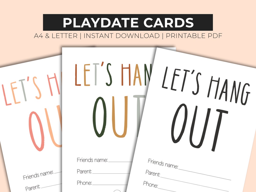Playdate Cards, Kids Calling Cards, Keep in Touch Cards, Printable ...